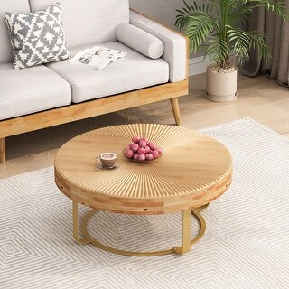 Wooden Carving Pattern Coffee Table with Metal Legs - Bed Bath & Beyond ...