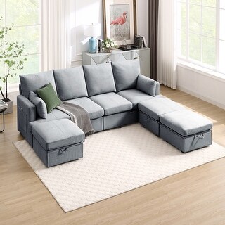 Modular U-Shape Sectional Sofa Upholstered 7-Seater Sofa Couch with 3 ...
