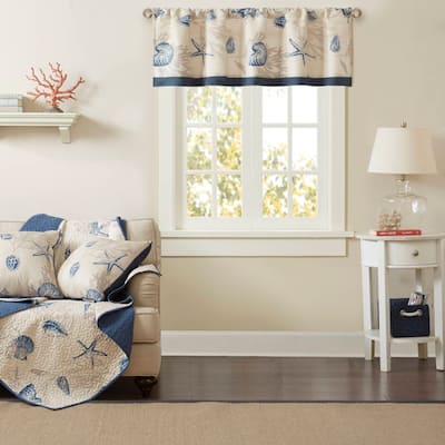 Madison Park Nantucket Navy Cotton Printed Window Valance with Coastal ...