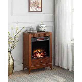 Compact Transitional Fireplace Table with Drawer Storage and Walnut ...