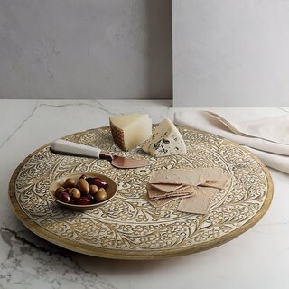 Round Mango Wood Decorative Carved Turntable Lazy Susan with Filigree ...