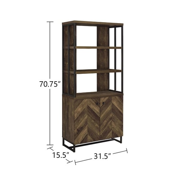 2-Door 3-shelf Bookcase in Rustic Oak Herringbone and Gunmetal - Bed ...