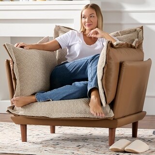 Oversized Armchair with 4 Cushions for Living Room - Brown Fabric 43.5 ...