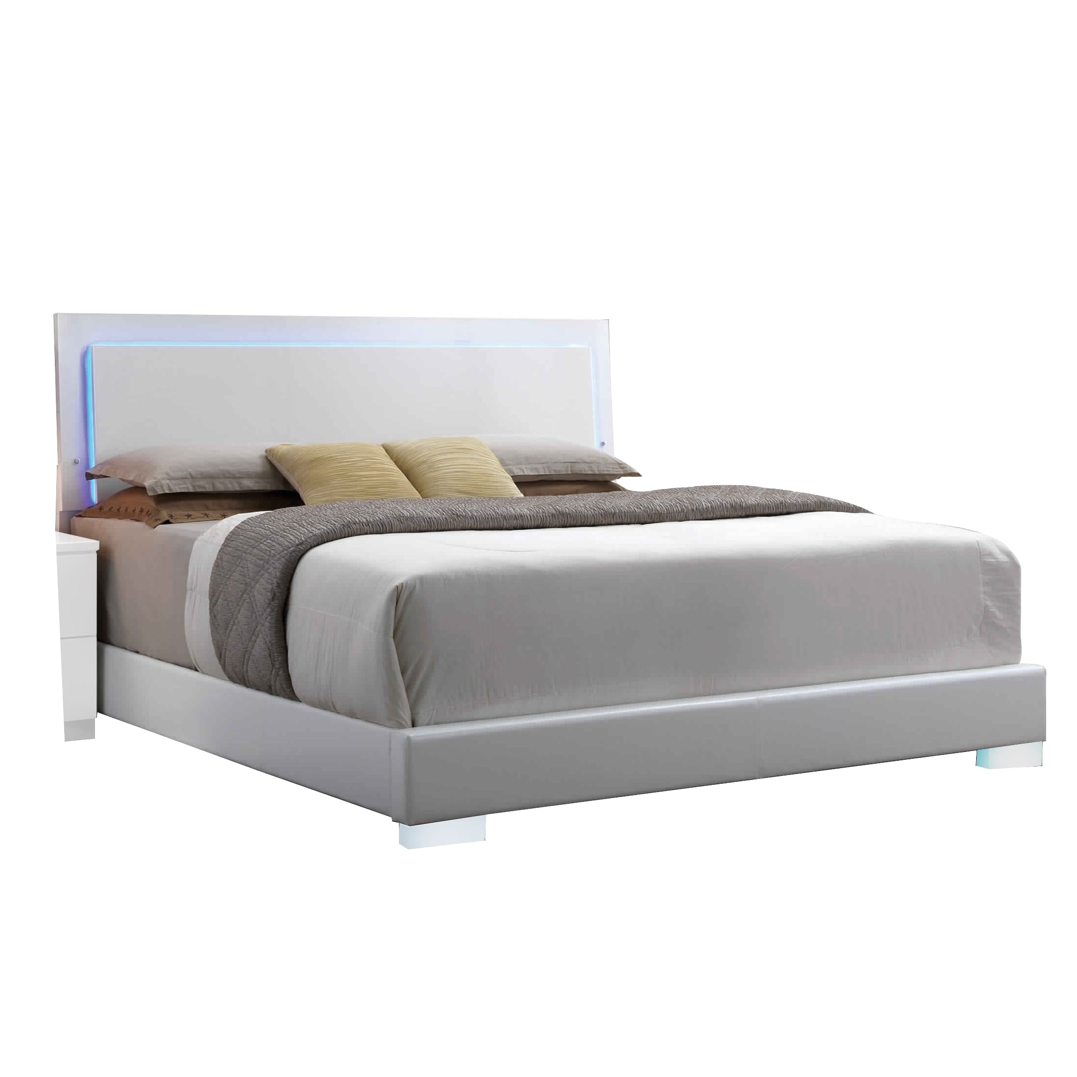 Felicity Glossy White Panel Bed with LED Lighting - On Sale - Bed Bath ...