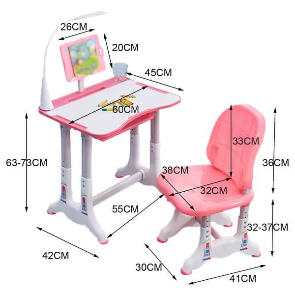 Height Adjustable Study Desk And Chair Set With Tilted Desktop And ...