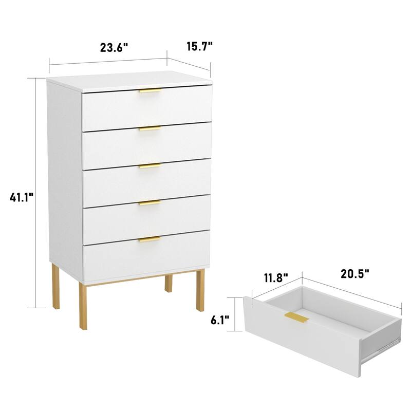 5 Drawer Dresser Chest End Table Storage Cabinet 23.6'' W White/Back ...