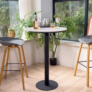 Bistro Pub Table Round Bar Height Cocktail Table Metal Base Marble Top ...