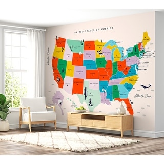Peel & Stick Map Wall Mural - US Map With State Names - Removable ...