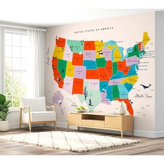 Peel & Stick Map Wall Mural - US Map With State Names - Removable ...