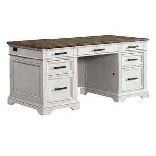 Drake Home Office 66" Wide Executive Desk, Rustic White & French Oak ...
