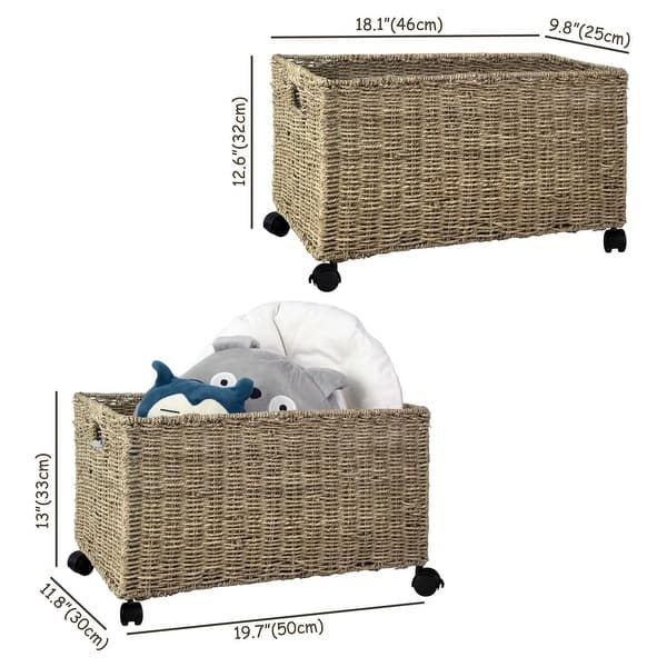 Set 2 Woven Storage Baskets on Wheels - Bed Bath & Beyond - 36049484