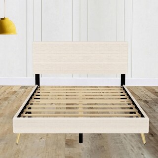Queen Size Corduroy Upholstered Platform Bed Frame with Soft Touch ...