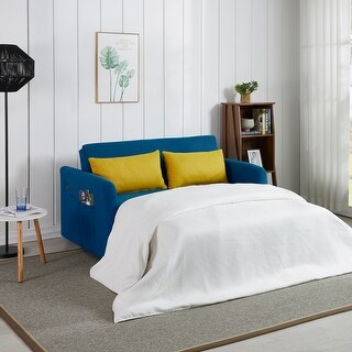 Twins Sofa Bed Blue Fabric Living Room Daybed with USB Socket - Bed ...