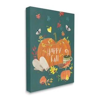 Stupell Happy Fall Greeting Plump Orange Pumpkin Festive Moths Canvas ...