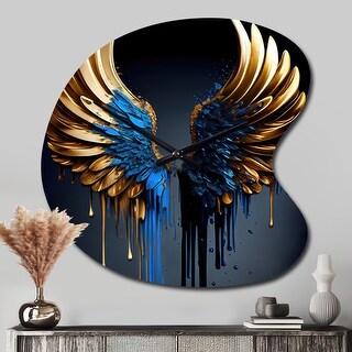 Designart - Blue And Gold Angel Wings III - Wings Angel Large Wall ...