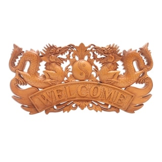 Novica Handmade Dragon Welcome Wood Wall Sign - Bed Bath & Beyond ...