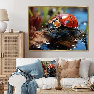 Designart "Red Ladybug Portrait III" Animals Framed Canvas Wall Art ...