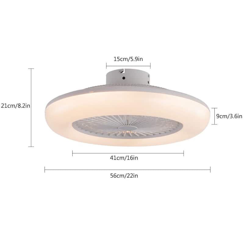 22In Enclosed Low Profile Dimmable Ceiling Fan Light - 22 inches - On ...