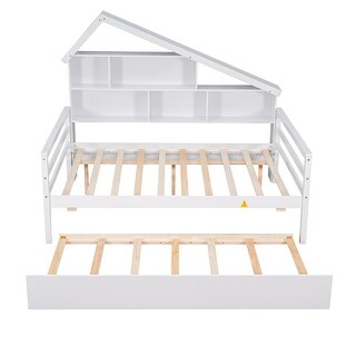 Full Size Platform Bed Wood Kids Beds with Storage Shelves, Pull-out ...