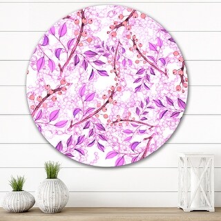 Designart 'Retro Fuchia Leaves' Patterned Metal Circle Wall Art - Bed ...