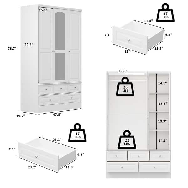 Modular Majesty Double Wardrobe Mirror-Front Storage Closet Armoires ...