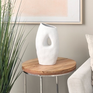 White Ceramic Textured Abstract Decorative Vase with Cutout Center ...