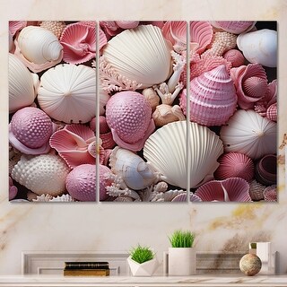 Designart "Pink White Shells Seashore Collage II" Animals Wall Art ...