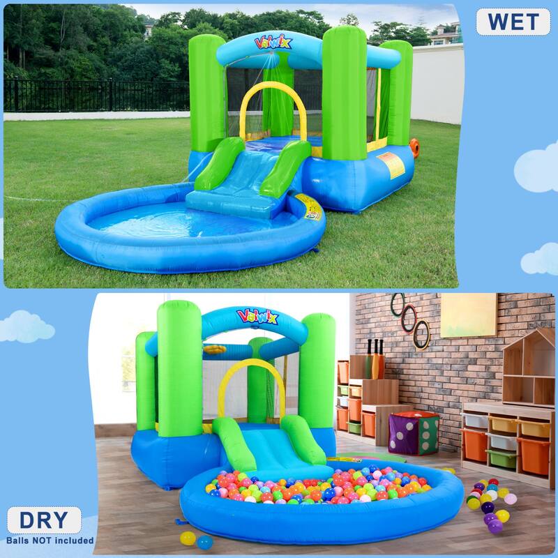 Inflatable Bounce House with Blower, Bouncy Castle Waterslide & Pool ...