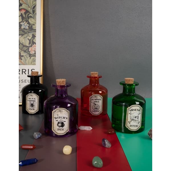 Willow & Riley Glass Potions Bottles with Cork Toppers - Set of 4 ...