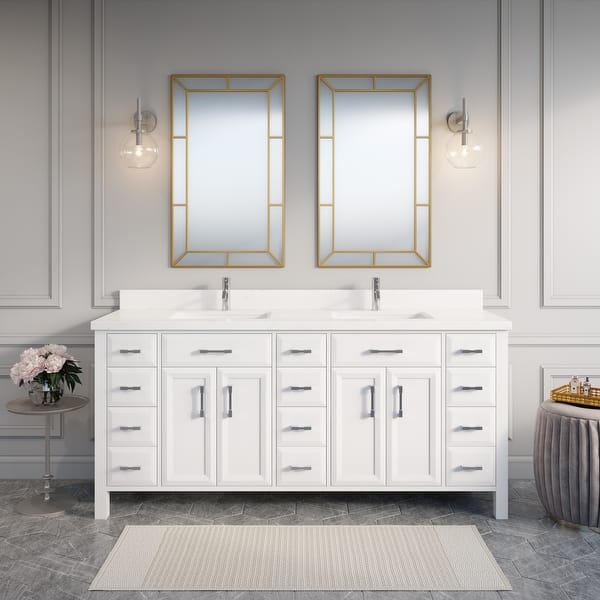 Calumet 75-in Solid Hardwood Bathroom Vanity with Engineered Stone ...