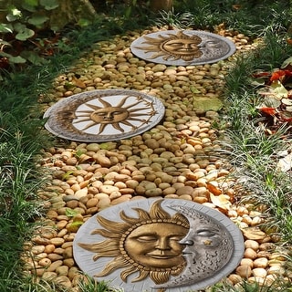 Glitzhome 2-Piece Sun & Moon Cement Stepping Stones Garden Decor - 10 ...