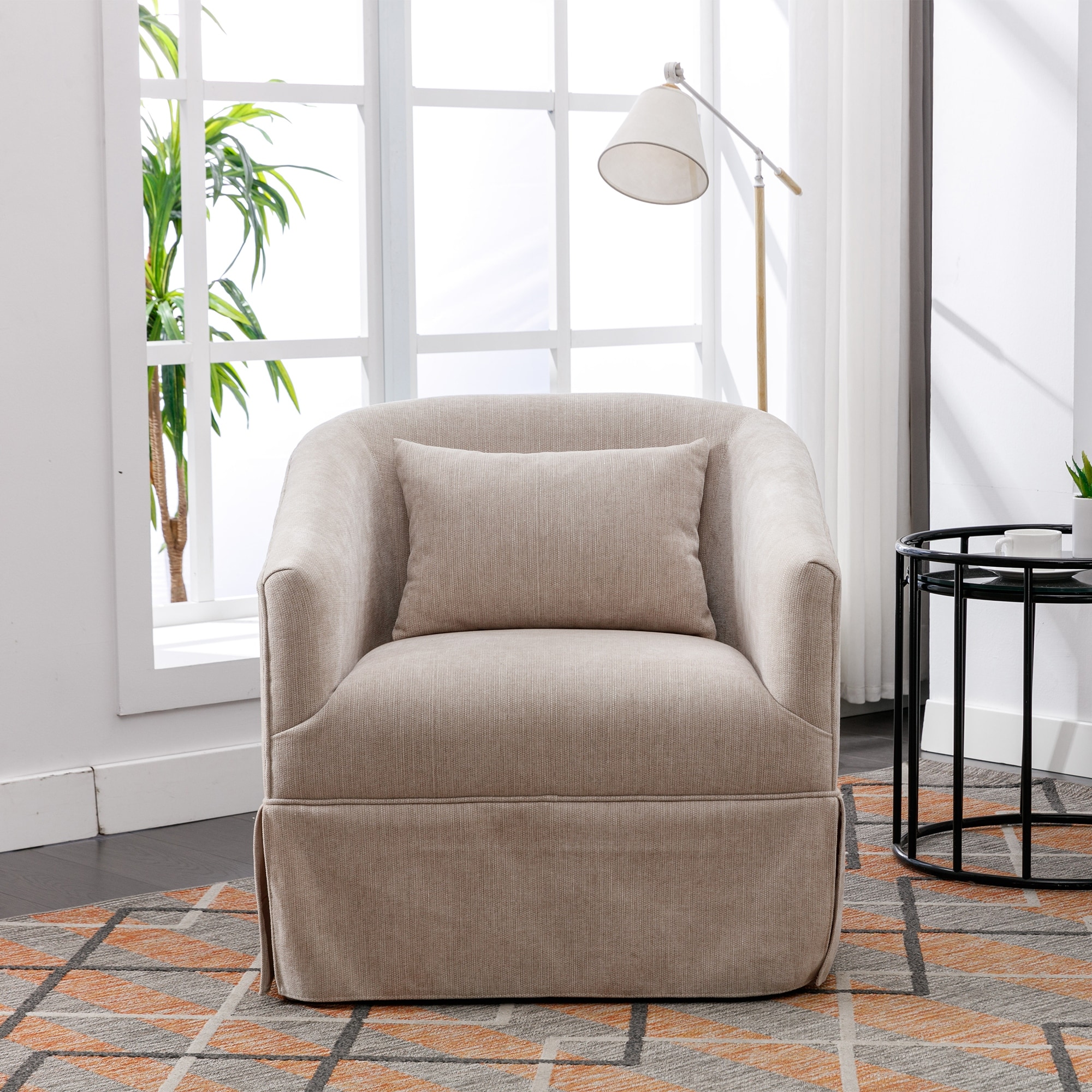 Linen Lounge Chairs Swivel Armchair Living Room Accent Chair, Beige ...