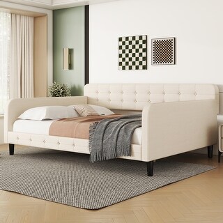 Full Size Upholstered Linen Daybed with Tufted Headboard - Bed Bath ...