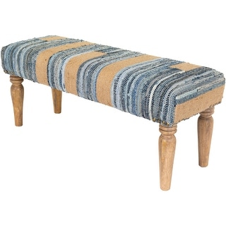 47" Dark Blue and Tan Brown Upholstered Bench - Bed Bath & Beyond ...