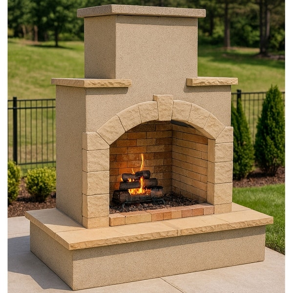 73 in. Tile and Stucco Propane Gas Outdoor Fireplace - Bed Bath ...