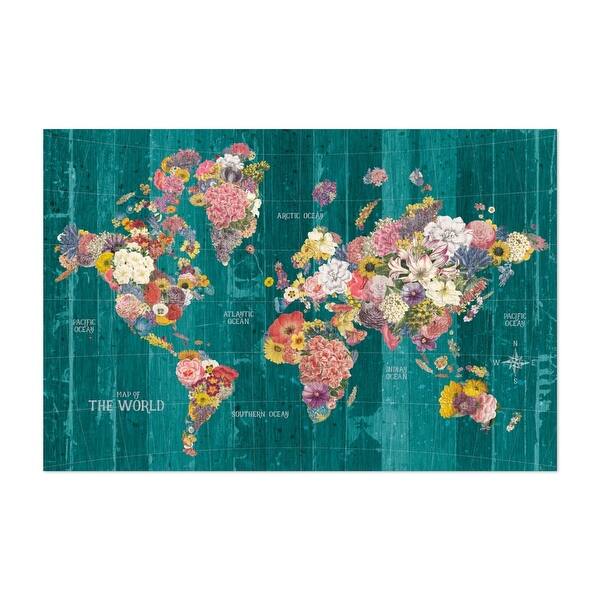 Botanical Floral Map Words Aqua Maps Florals Flowers Art Print/Poster ...