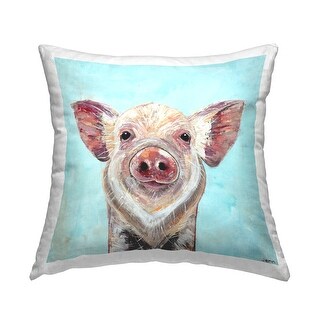 Stupell Blue Piglet Animal Face Printed Throw Pillow Design by Jen ...
