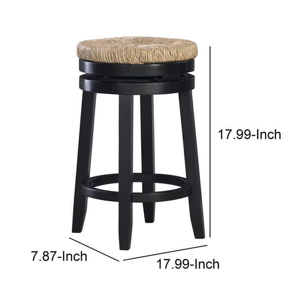 Wooden Counter Stool with Round Rattan Padded Seat, Black and Brown ...