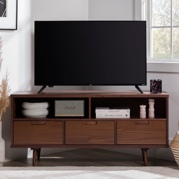 Walker Edison 52-inch Mid-Century Solid Wood Corner TV Stand - Bed Bath ...