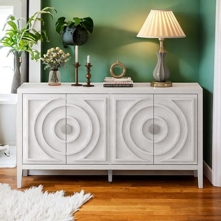 Retro Sideboard with Circular Groove Design Round Metal Door Handle ...