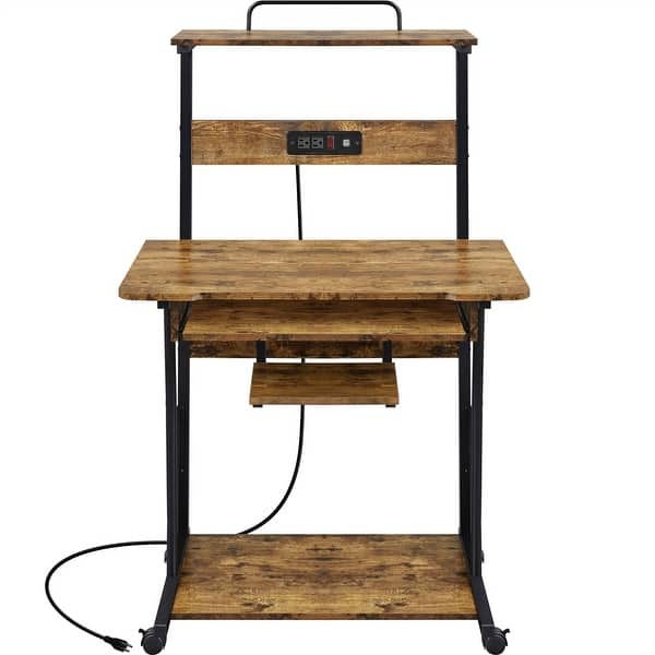 Yaheetech 3 Tiers Rolling Computer Desk Table Tray Desk with Charging ...