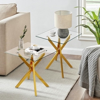 Modern Glass Side Tables Set of 2, Gold Metal Frame End Tables for ...