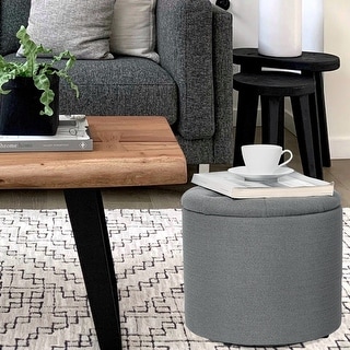 Adeco Round Velvet Storage Ottoman Vanity Stool Footstool (Pack of 2 ...