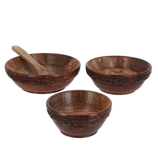 Set of 3 Color Wooden Carved Bowls with Wooden Spoon Long Lasting - 4,5 ...
