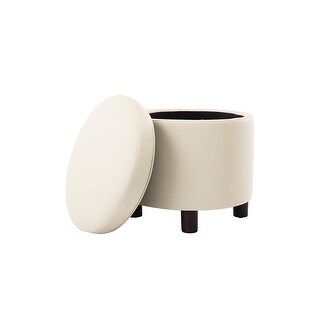Classic Small Round Storage Ottoman Footstool with Removable Lid, Cream ...