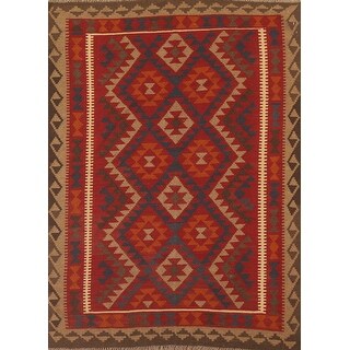Kilim Reversible Area Rug Flat-weave Red Wool Carpet - 5'0" x 6'6 ...