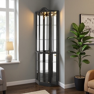71.93"H Lighted Glass Display Corner Curio Cabinet with Adjustable ...