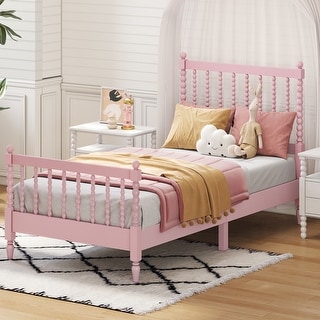 Pink Paint Platform Bed Frame Classic Wood Slat Support Panel Bed with ...