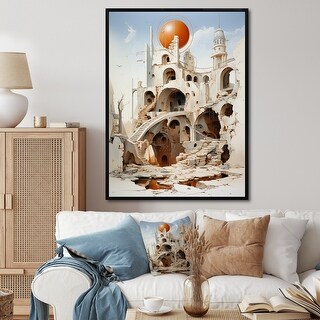Designart "Surrealism City Dream Flight Imaginary II" Surrealism Framed ...