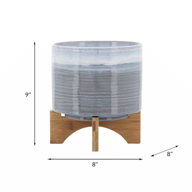 ceramic 8" planter on stand, blue fade - Overstock - 40363270